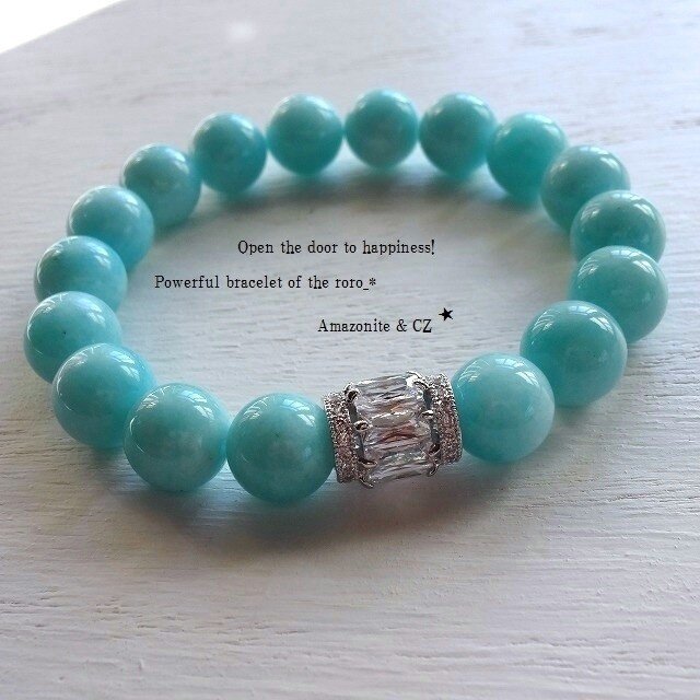＊希望と行動の石アマゾナイト&煌めくキュービックジルコニアのブレス＊ | JuJu_Anson* | ハンドメイド通販 iichi（いいち）