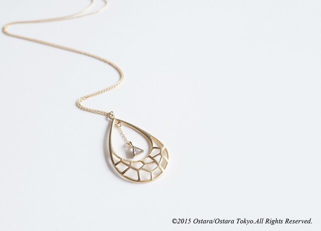 【14KGF】Necklace,Matt Gold Teardrop,Triangle CZ | iichi ハンドメイド・クラフト作品・手仕事品の通販