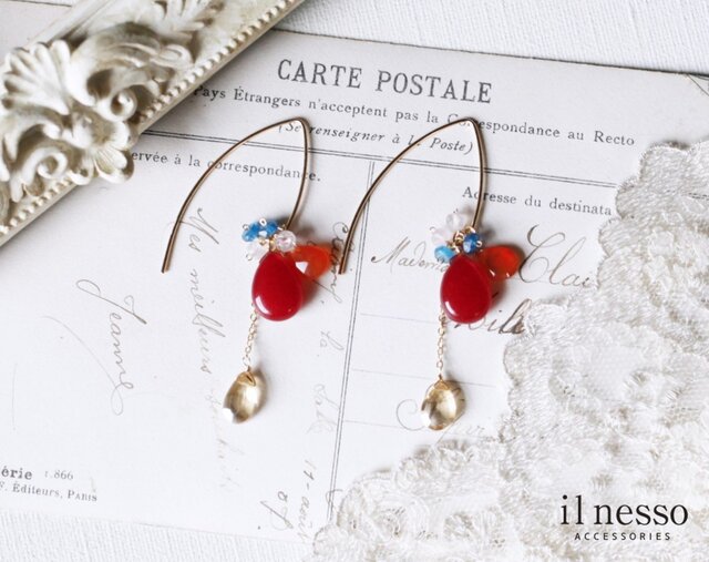ピアス frances[レッド] | iichi ハンドメイド・クラフト作品・手仕事品の通販