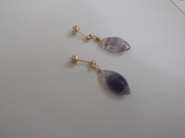 フローライトのマーキスピアス（イヤリングOK） | iichi ハンドメイド・クラフト作品・手仕事品の通販