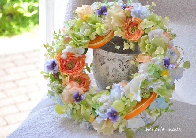 Orange & Ranunculus :wreath | iichi ハンドメイド・クラフト作品・手仕事品の通販