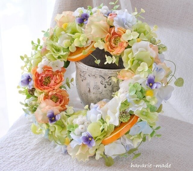 Orange & Ranunculus :wreath | iichi ハンドメイド・クラフト作品・手仕事品の通販